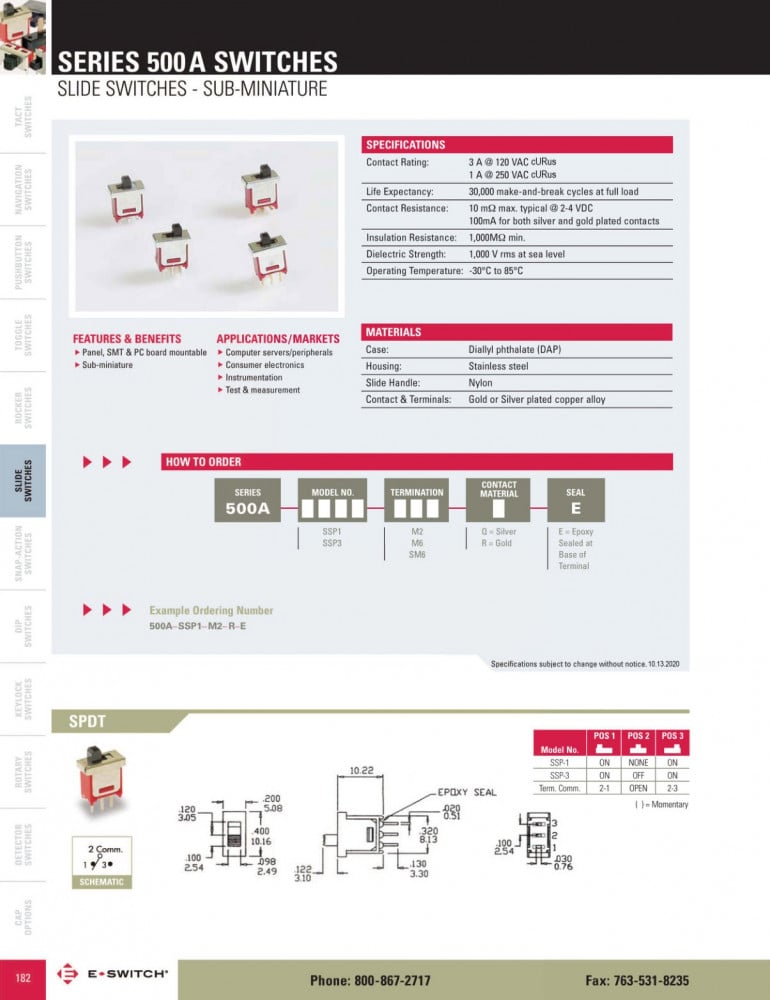 E-Switch Series 500A datasheet page 1