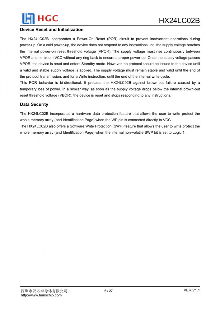 HX24LC02BDBVRG datasheet page 6