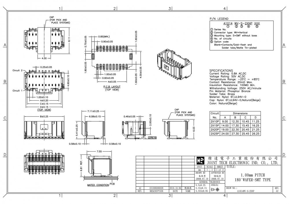Joint Tech Elec A1014WV-S-2X10P technical drawing preview