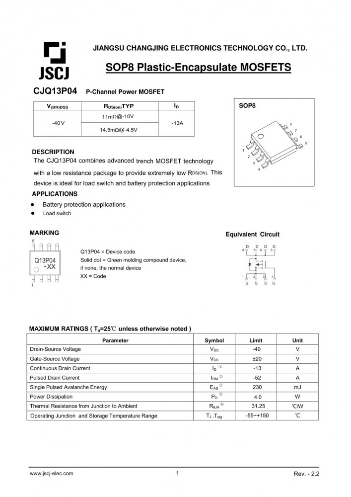 CJQ13P04 datasheet page 1