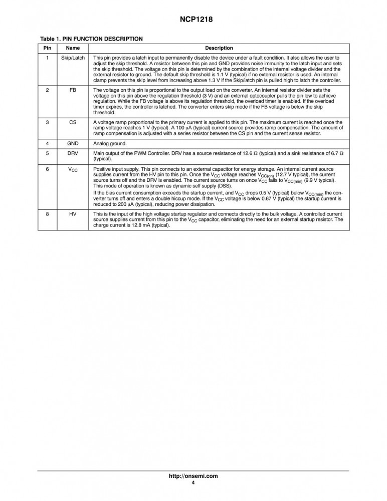 NCP1218 document page 4