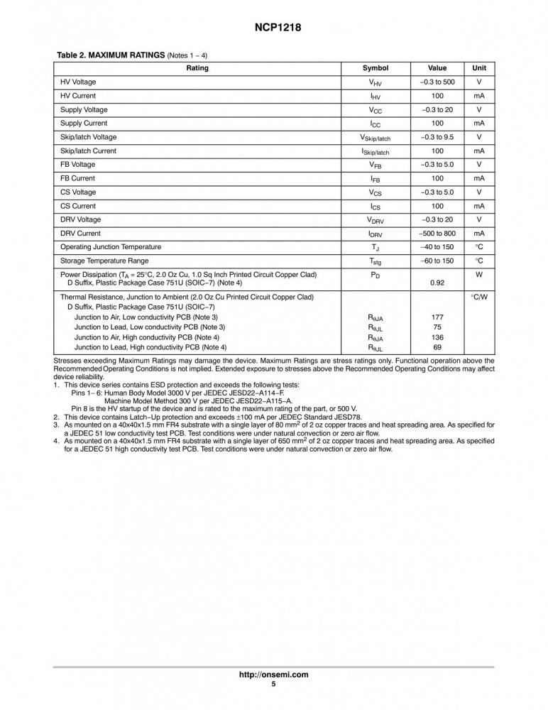 NCP1218 document page 5