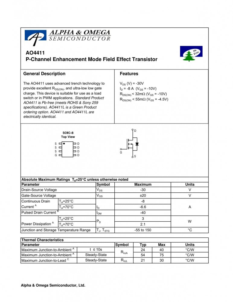 AO4411 datasheet page 1