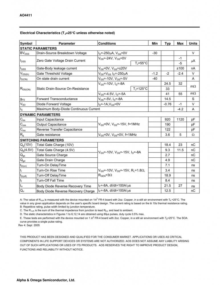 AO4411 datasheet page 2