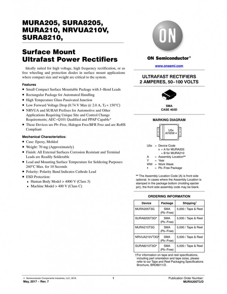 MURA210T3G datasheet page 1