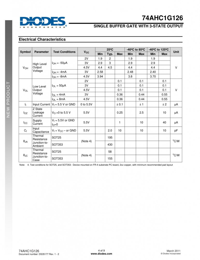 74AHC1G126SE-7 datasheet page 4