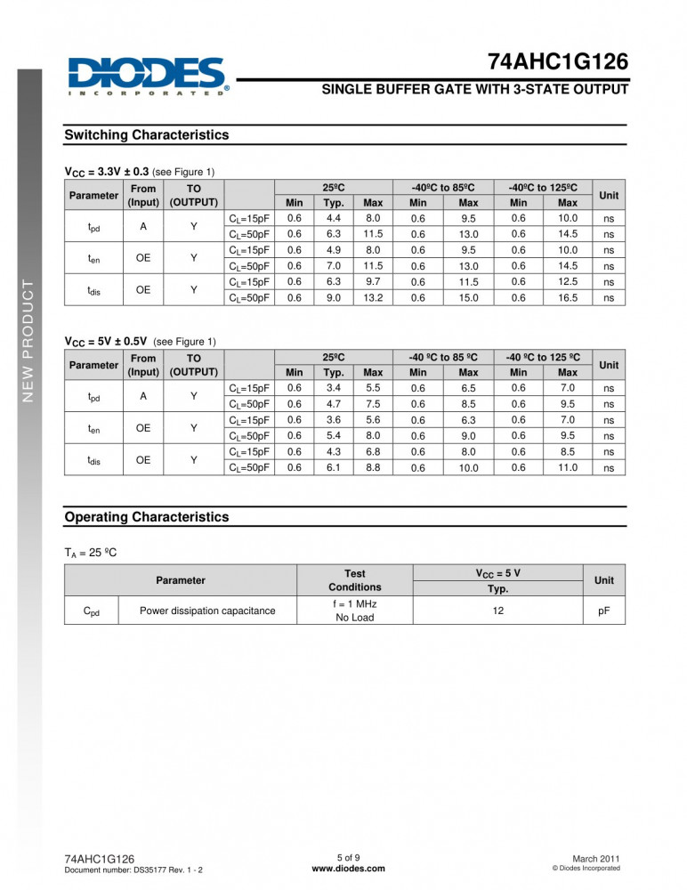 74AHC1G126SE-7 datasheet page 5