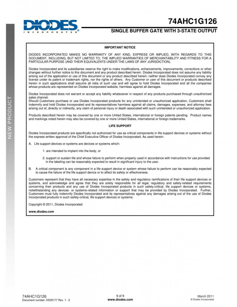 74AHC1G126SE-7 datasheet page 9