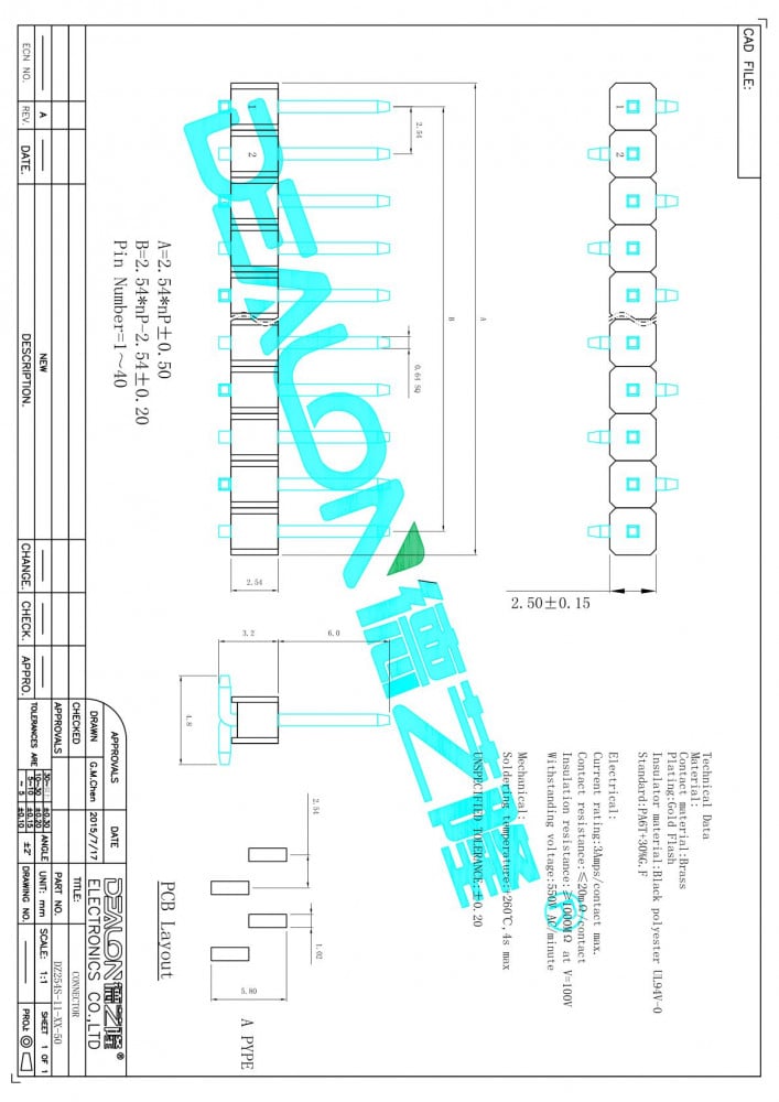 DEALON DZ254S-11-18-50 technical document page