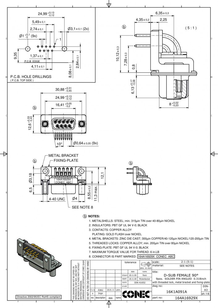 CONEC D-Sub drawing sheet 1