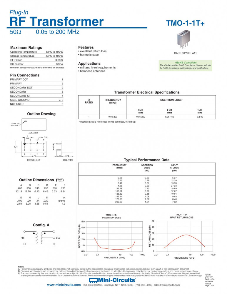 Mini-Circuits TMO-1-1T+ technical document page