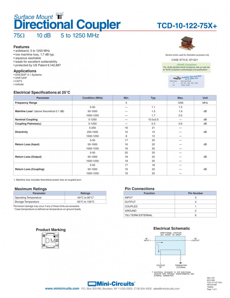 TCD-10-122-75X+ datasheet page 1