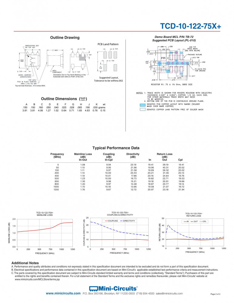TCD-10-122-75X+ datasheet page 2