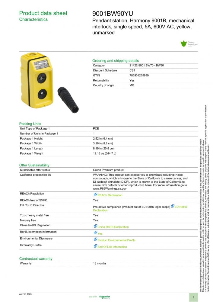 9001BW90YU technical document page