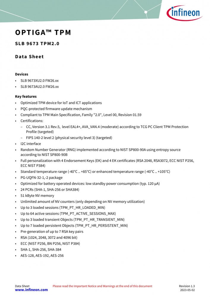 SLB9673 datasheet page 1