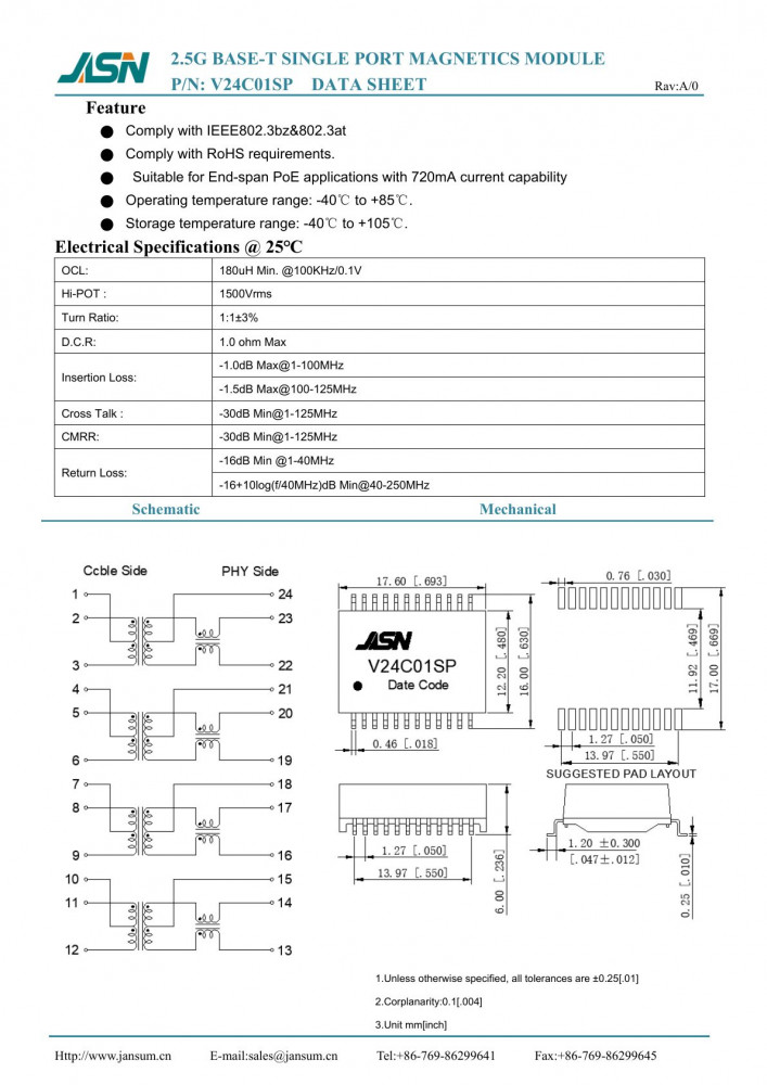 JASN V24C01SP technical document page