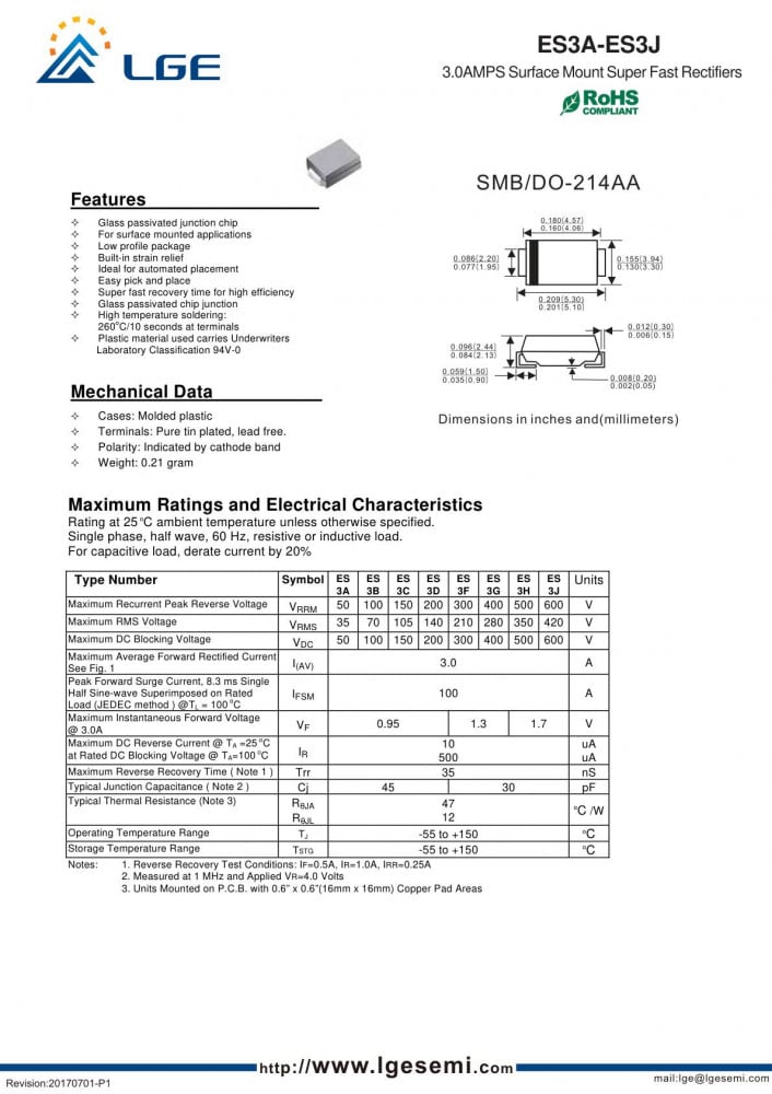 LGE ES3JB datasheet page 1