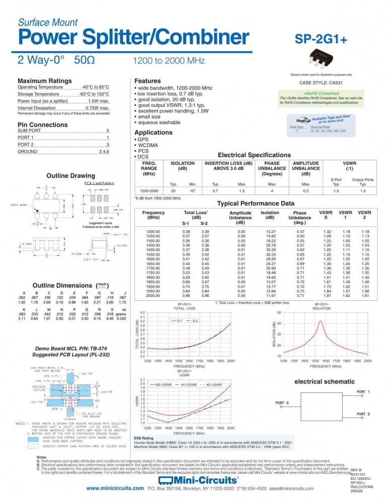 SP-2G1+ technical datasheet page