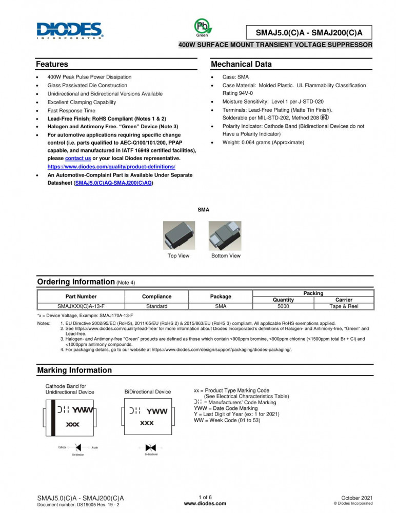 DIODES SMAJ series datasheet page 1