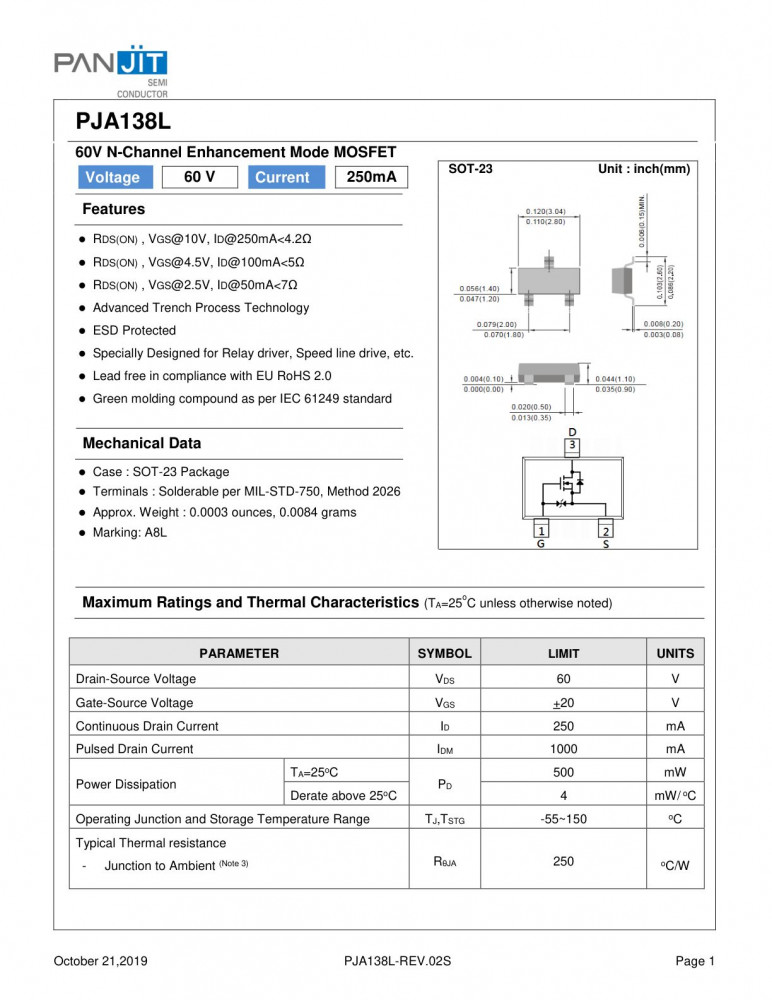 PJA138L datasheet page 1