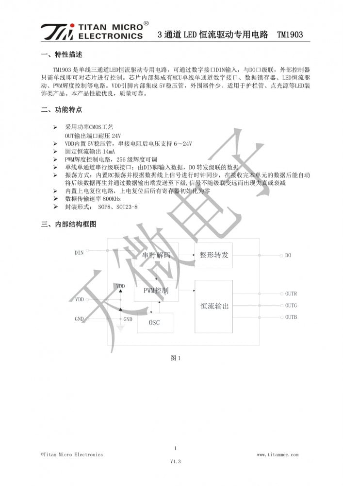 TM1903 datasheet page 1