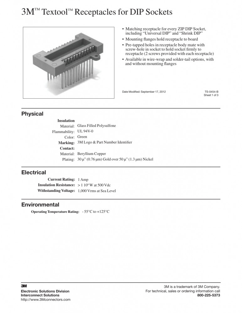 3M Textool receptacle datasheet page 1