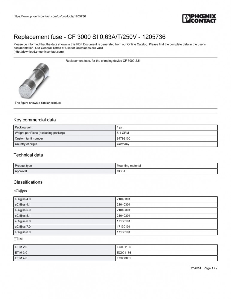 Phoenix Contact 1205736 technical document page 1