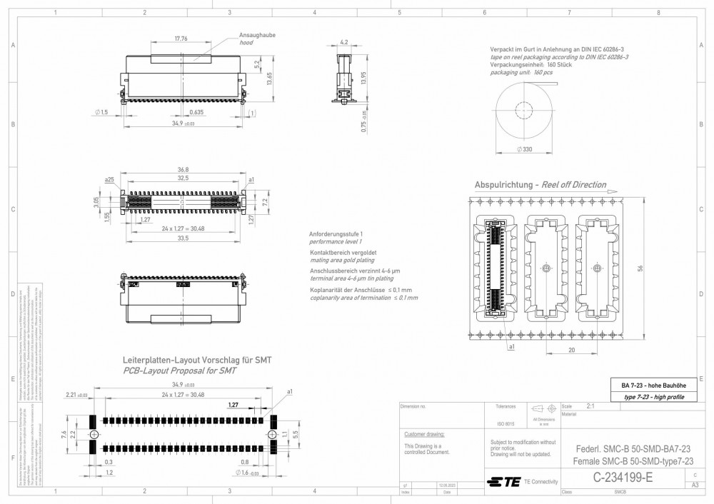 TE Connectivity 234199-E controlled drawing preview