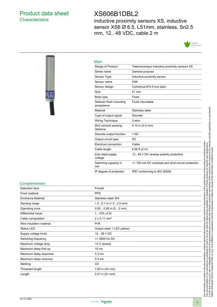 XS606B1DBL2 technical document page 1
