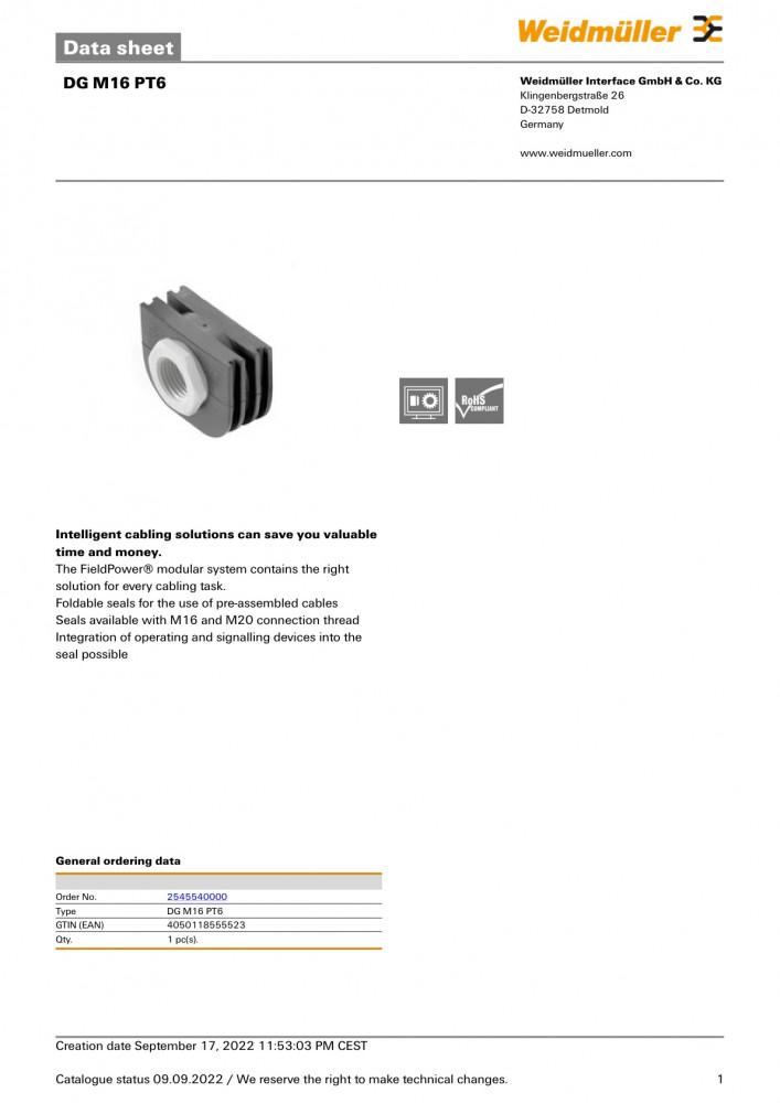 WEIDMULLER 2545540000 product document page 1
