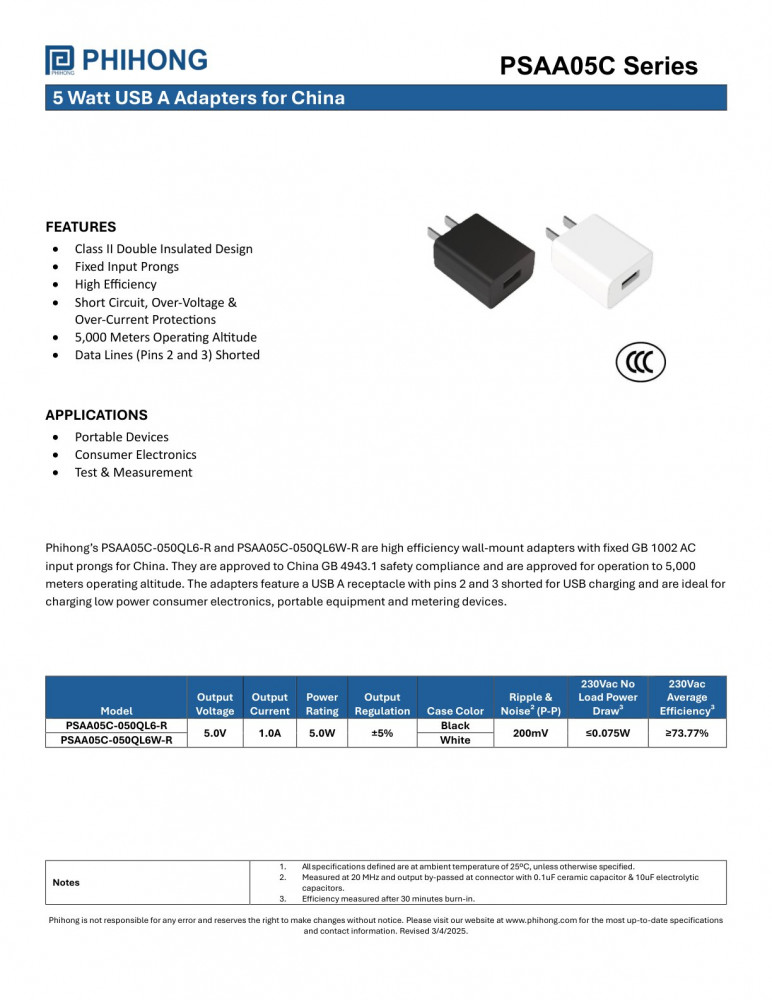 PSAA05C-050QL6-R technical document, page 1