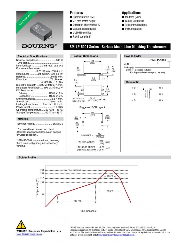 BOURNS SM-LP-5001 datasheet page 1