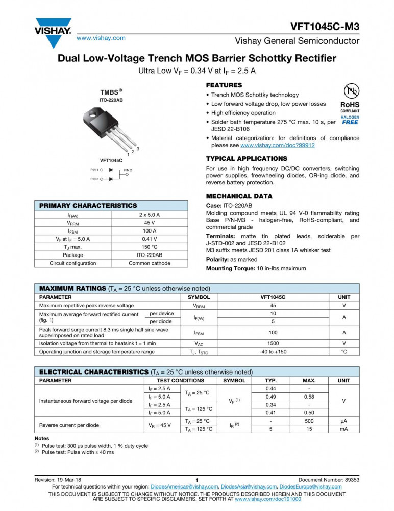 VFT1045C-M3/4W datasheet page 1