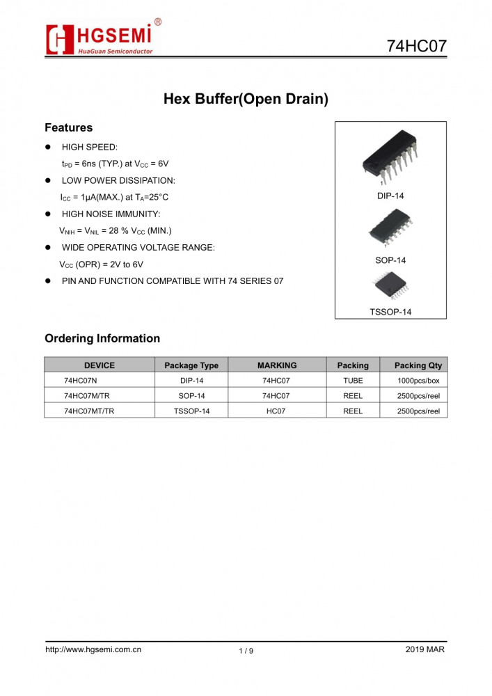 74HC07M/TR datasheet page 1