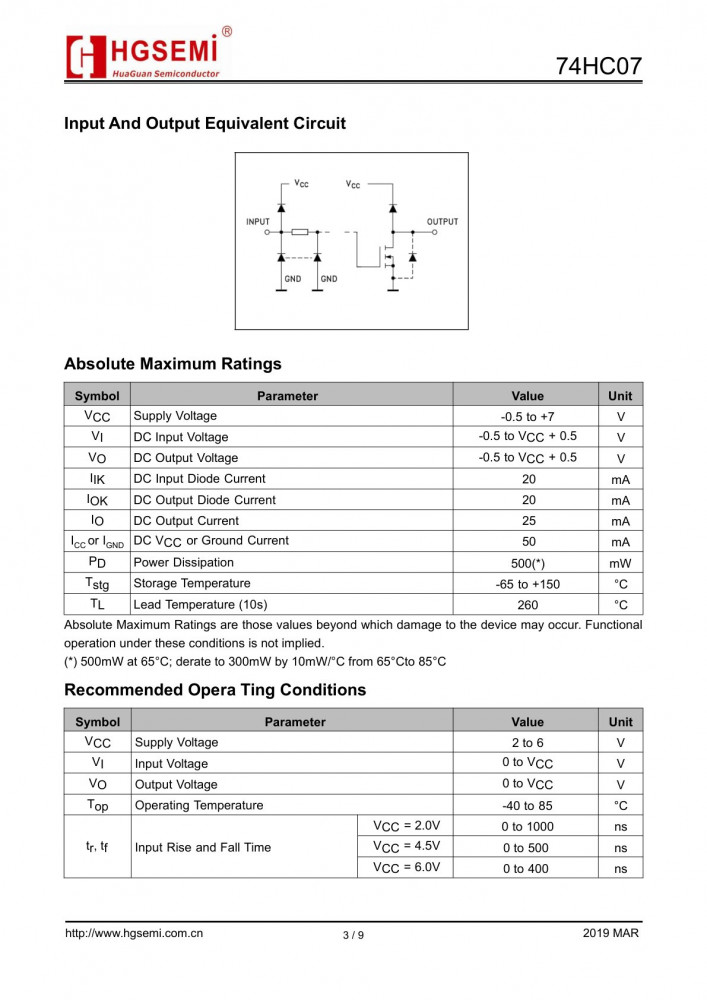 74HC07M/TR datasheet page 3