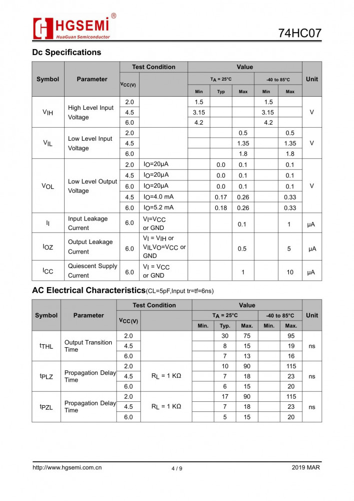 74HC07M/TR datasheet page 4