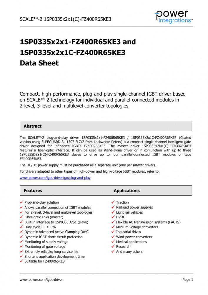 1SP0335V2M1-FZ400R65KE3 datasheet page 1