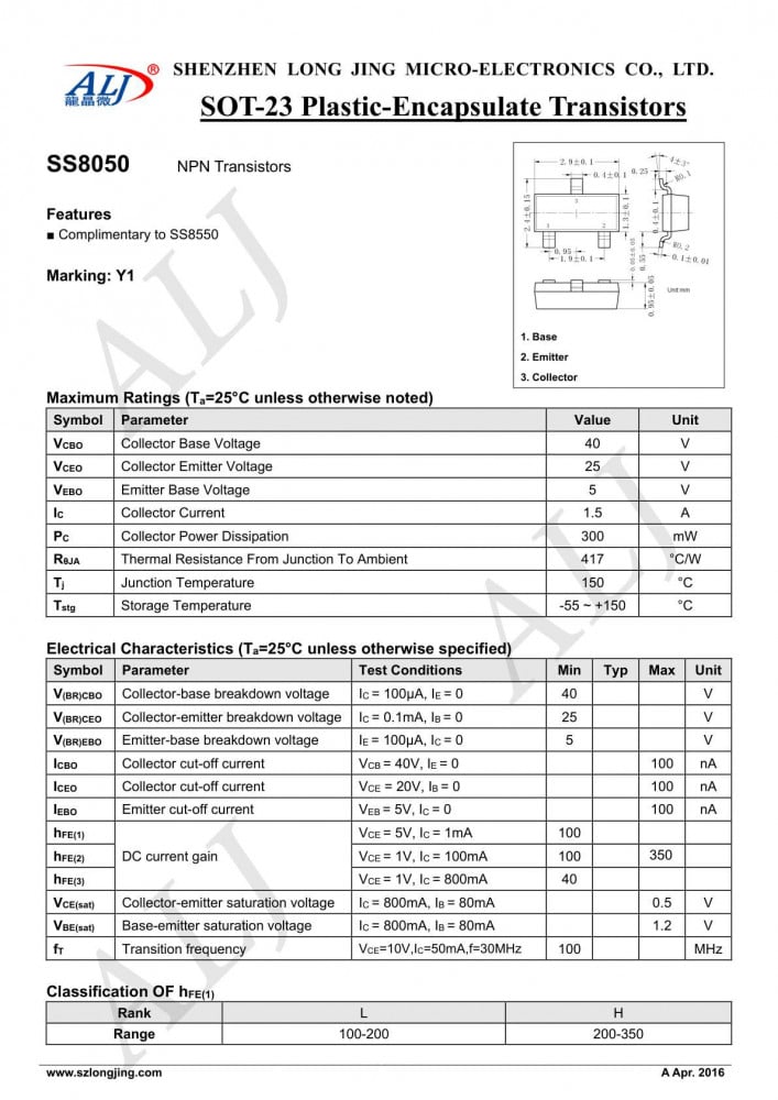 ALJ SS8050 datasheet page 1