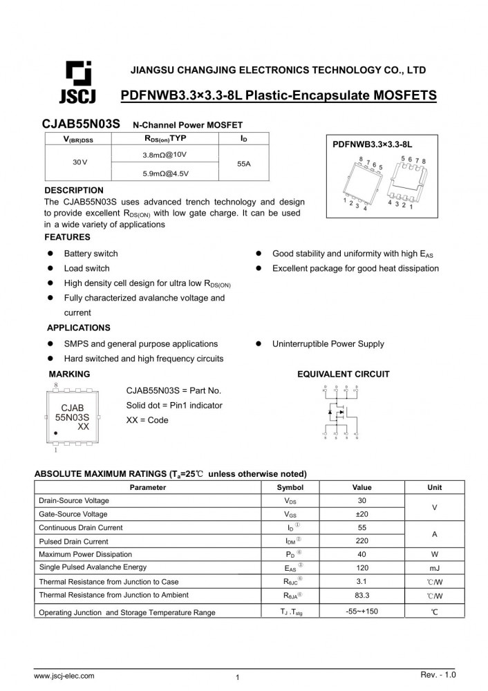 CJAB55N03S datasheet page 1