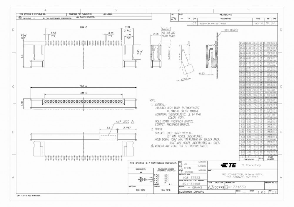 TE Connectivity 2-1734839-0 drawing page 1