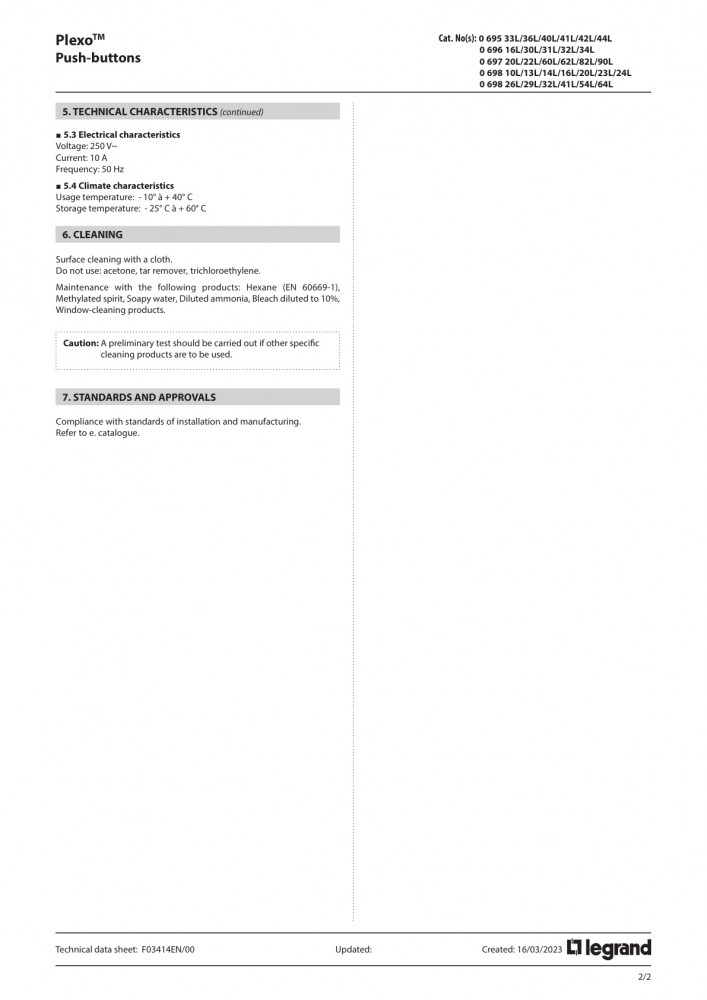Legrand Plexo push-button technical document, page 2