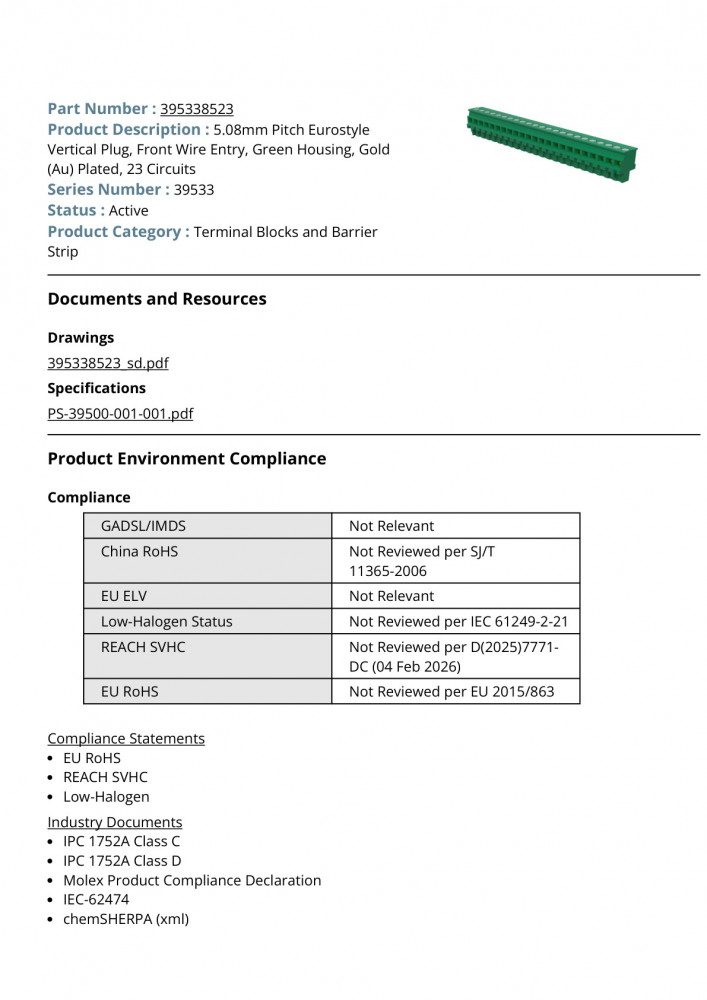 ESE Eurostyle terminal blocks specification, page 1