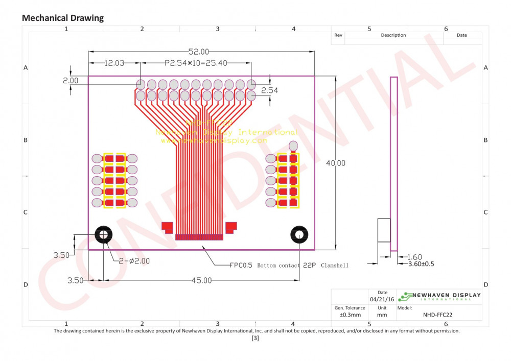 NHD-FFC22 mechanical drawing page