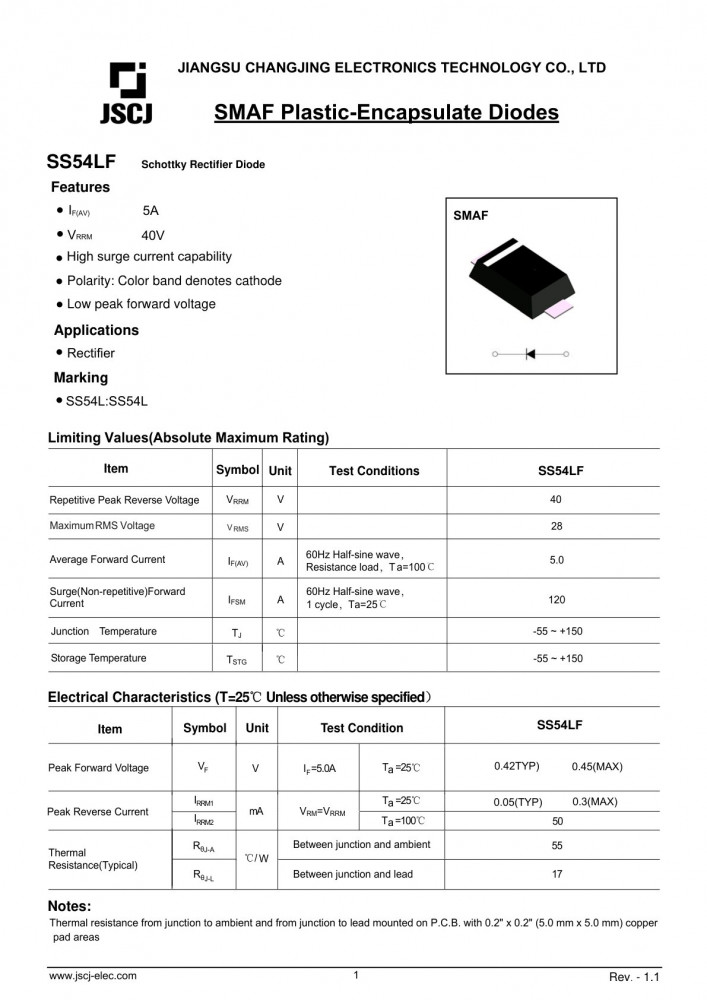 SS54LF datasheet page 1
