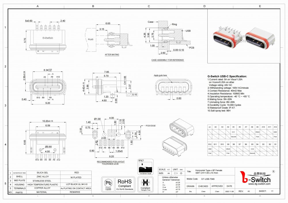 GT-USB-7049 technical drawing