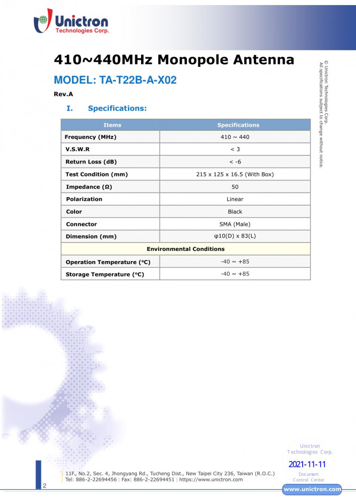 TA-T22B-A-X02 antenna technical parameters, page 2