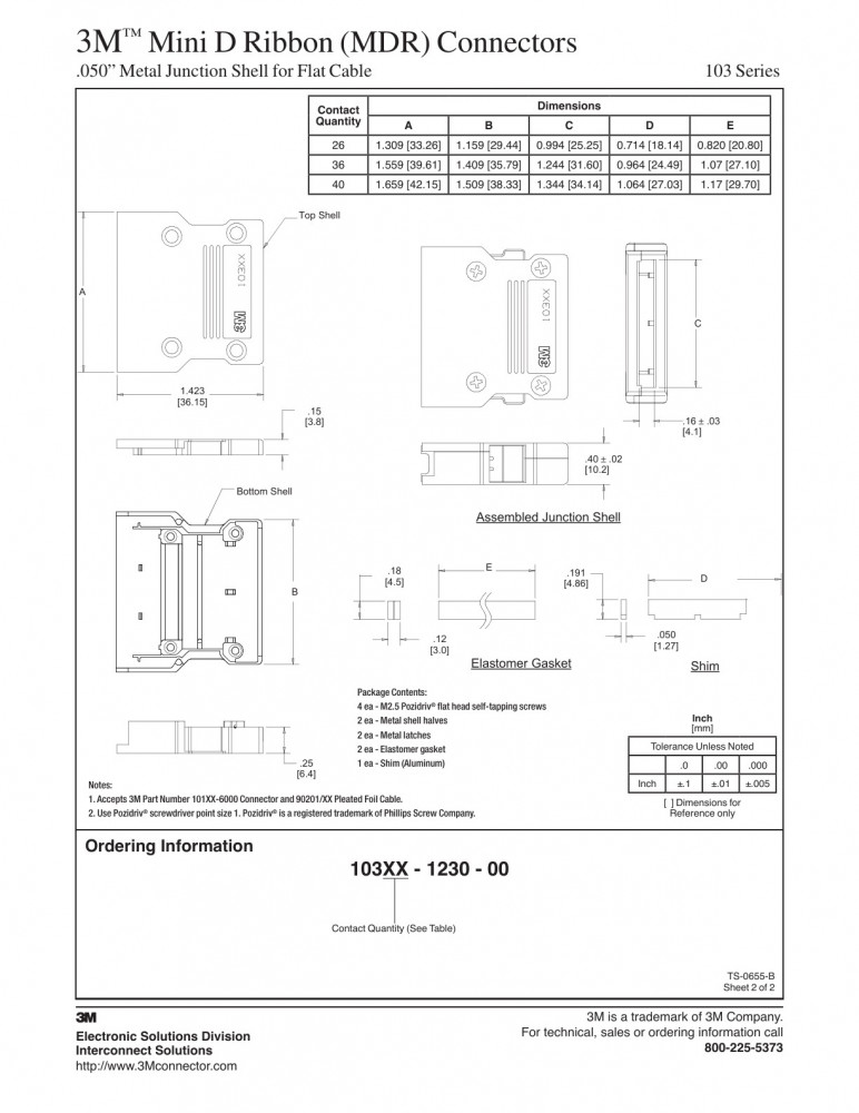 3M TS-0655-B 103 Series MDR junction shell dimensional drawing