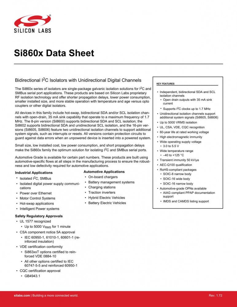 SI860x datasheet page 1