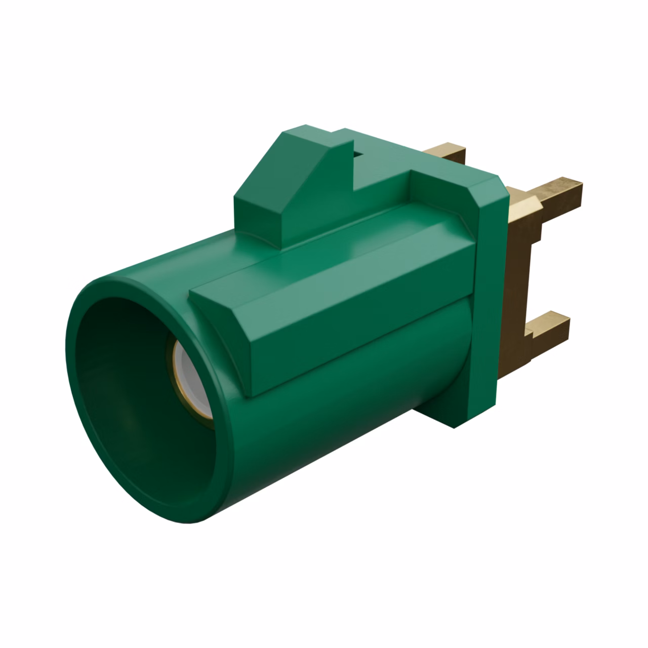 FAKRA Jack, Straight, PCB Receptacle, Through Hole, Brass Body, Gold (Au) Plated, Keying Code E, Green, 50 Ohms for sale