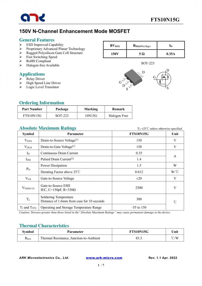 FTS10N15G datasheet page 1